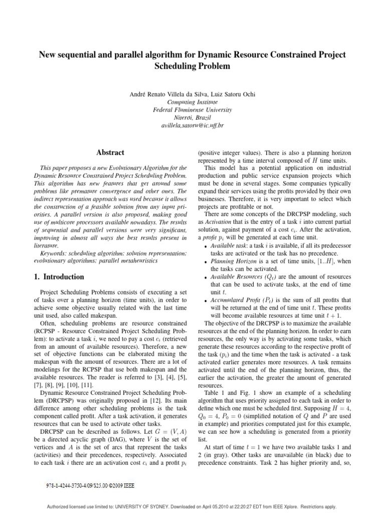 New Sequential And Parallel Algorithm For Dynamic Resource Constrained Project Scheduling