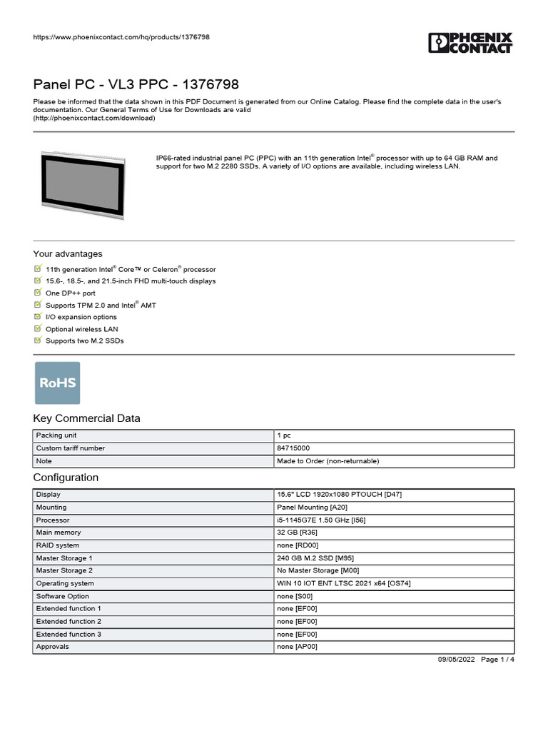 Panel PC - VL3 PPC - 1376798 | PDF | Solid State Drive | Personal Computers