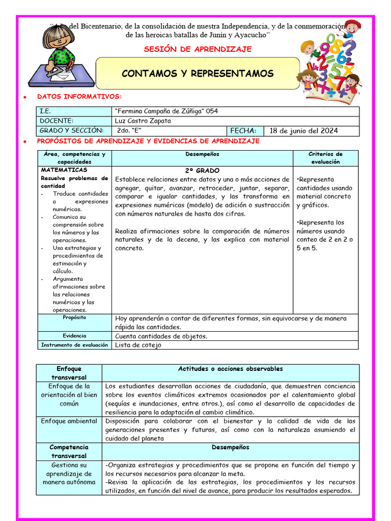 2º U3 S1 Sesion D2 Mat Contamos y Representamos Maestras de Primaria Del Peru | PDF ...