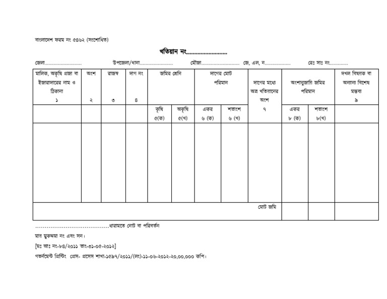 Editable Khatian Form | PDF