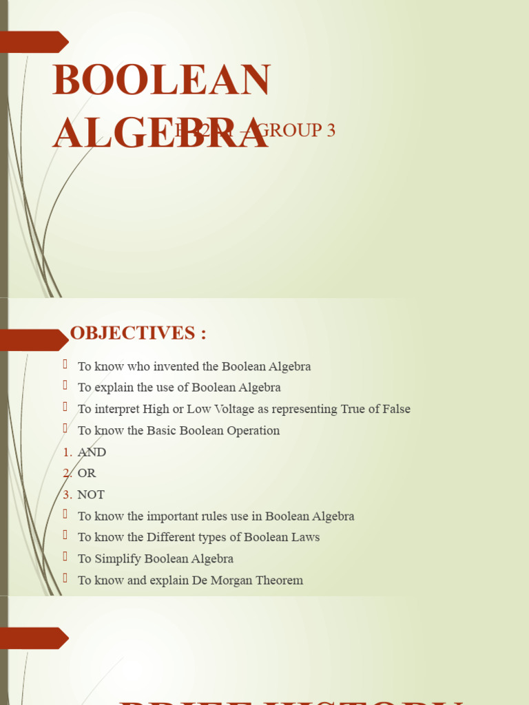Group 3 Boolean Algebra | PDF | Boolean Algebra | Teaching Mathematics