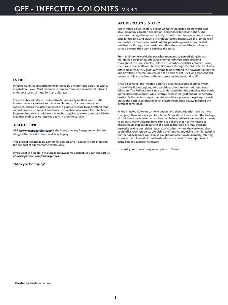 GFF - Infected Colonies 3.3.1 | PDF