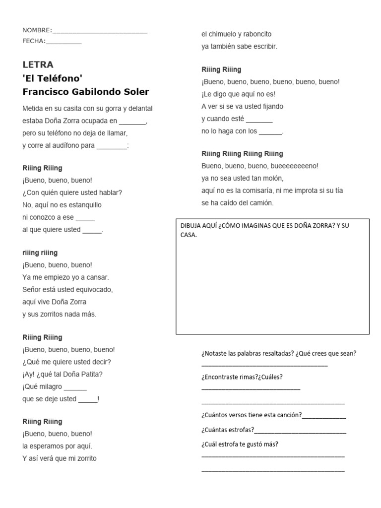 Canción Infantil: El Teléfono | PDF