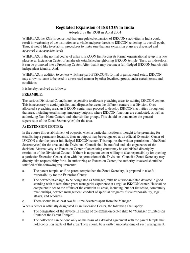 Regulated Expansion of ISKCON in India | PDF | Internal Audit