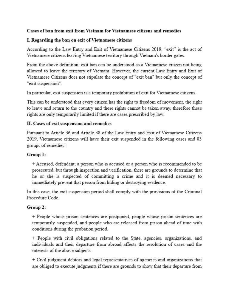 Cases of Ban From Exit From Vietnam For Vietnamese Citizens and ...