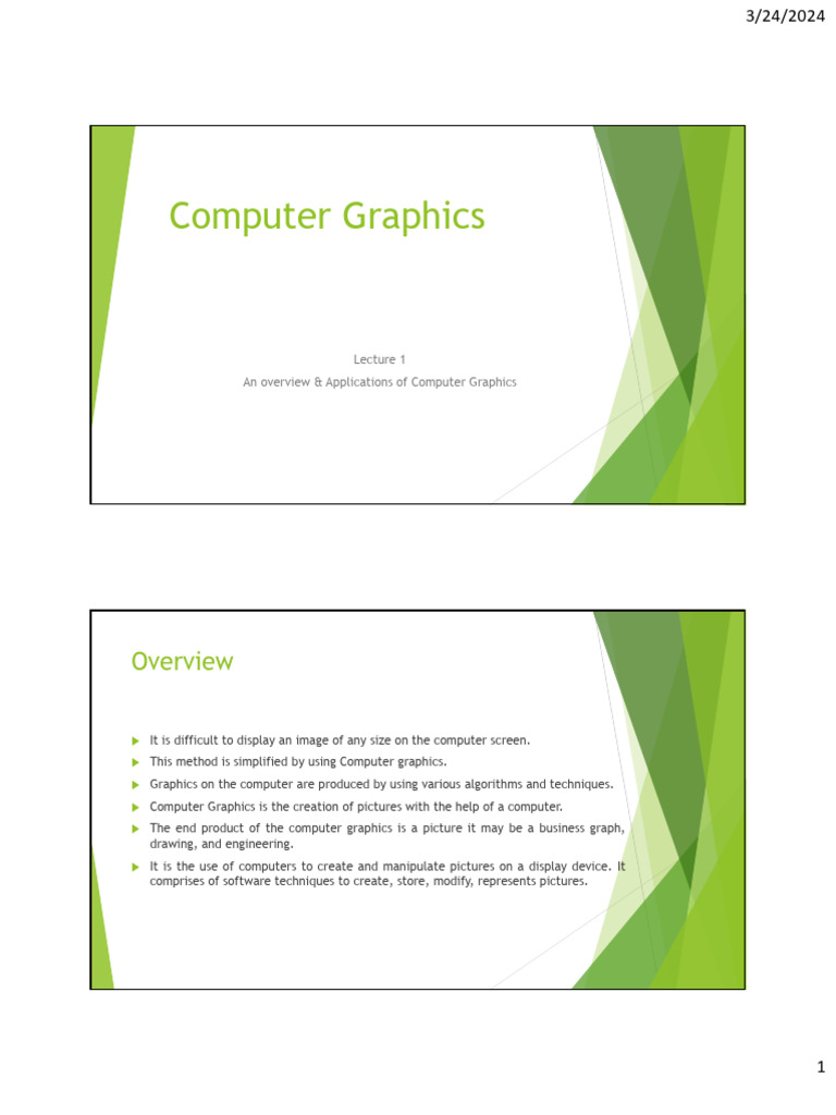Lecture O1 Computer Graphic | PDF | Computer Graphics | Visualization (Graphics)