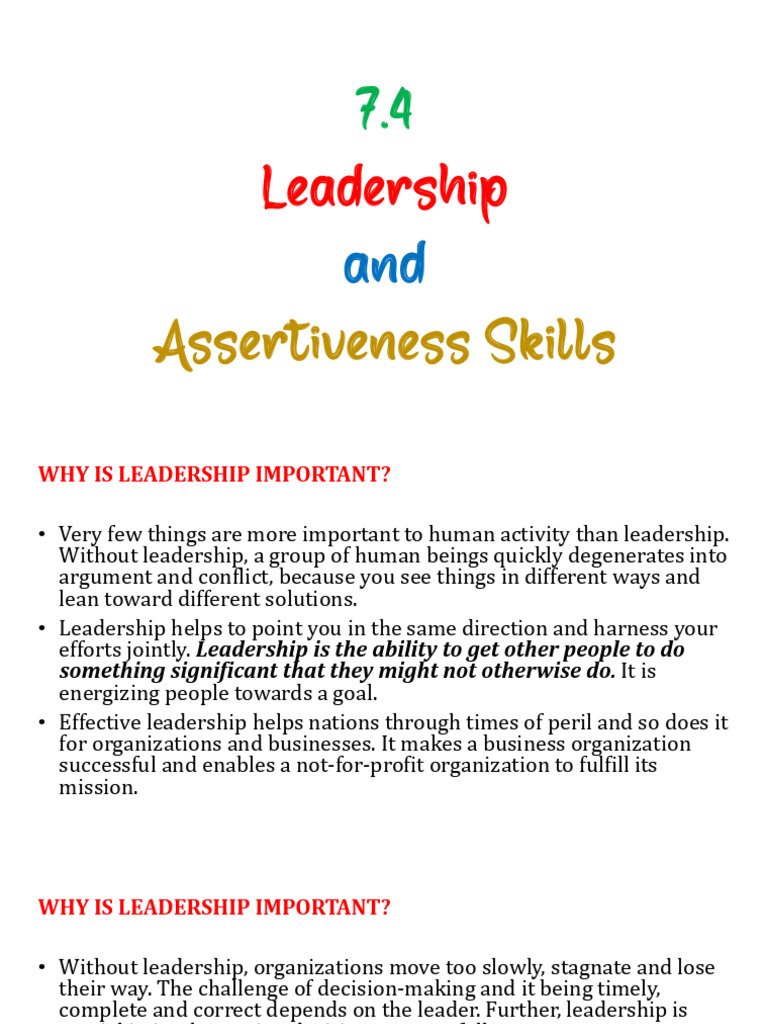 7.4 Leadership and Assertiveness Skills | PDF | Leadership | Social ...