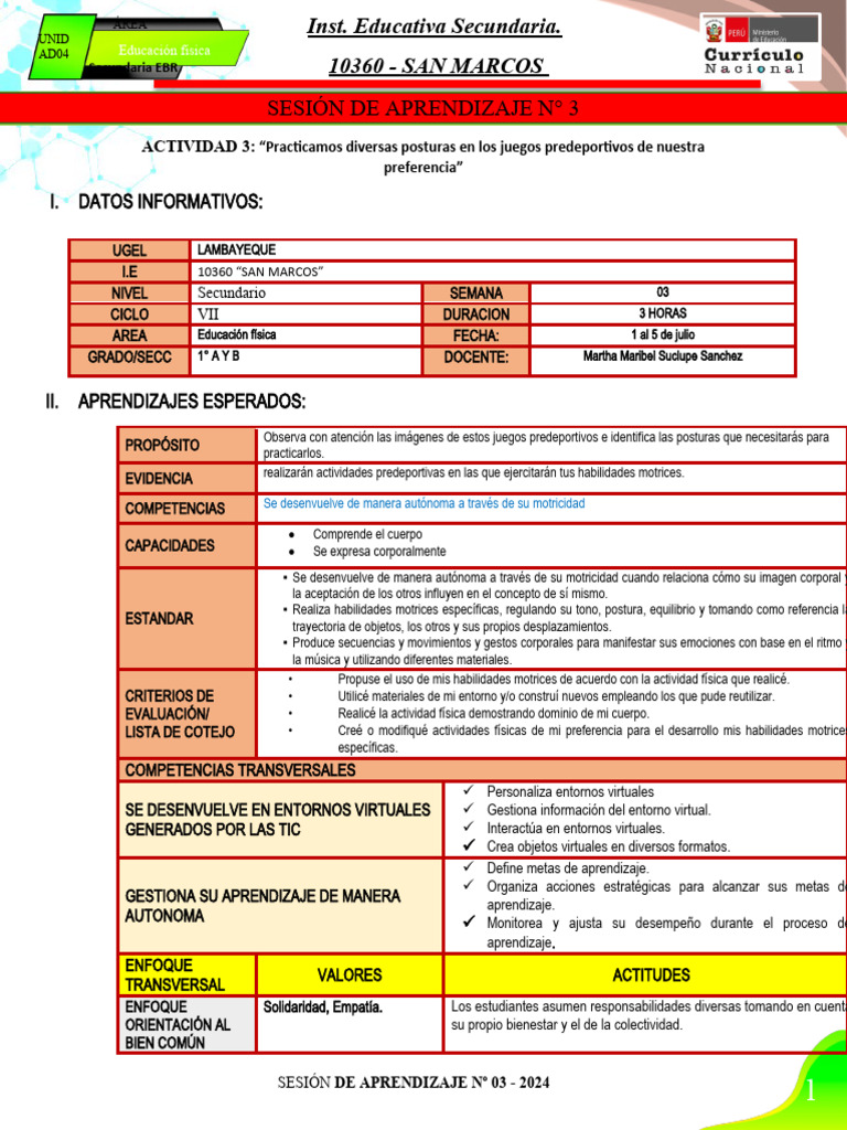 1º Ee - Ff. Ses 3 Uni 4 Sem 03 - 2023 | PDF | Aprendizaje | Maestros
