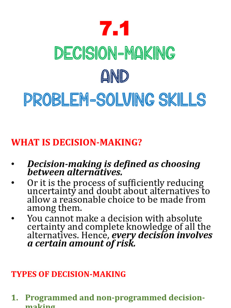 7.1 Decision-Making and Problem-Solving Skills | PDF | Decision Making ...