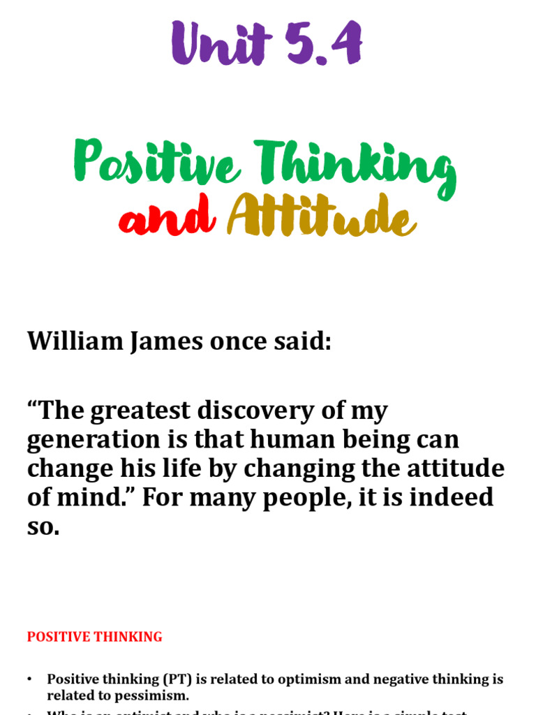 5.4 Positive Thinking and Attitude | PDF | Optimism | Thought