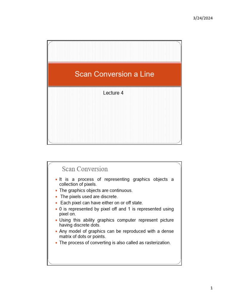 Lecture O4 Scan Conversion A Line | PDF | Pixel | Computer Graphics