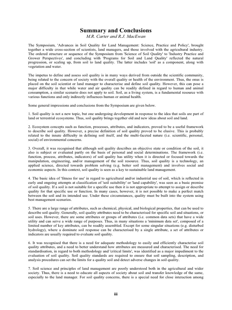 Summary Conclusions | PDF | Soil | Methodology