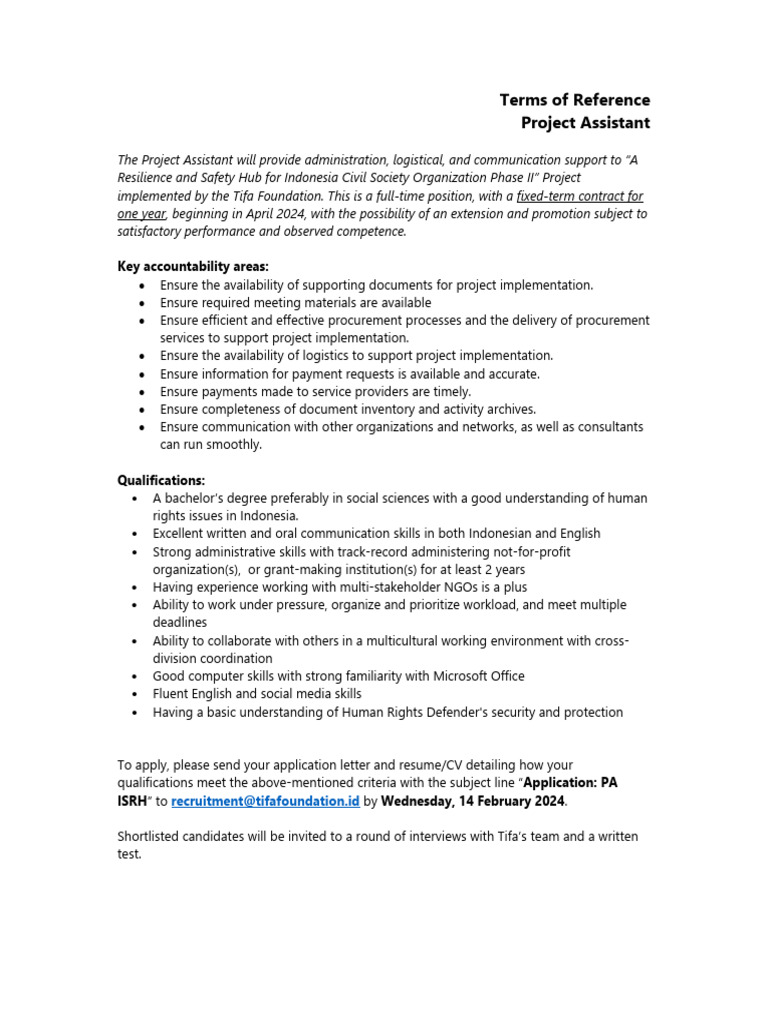 Project Assistant Role at Tifa Foundation | PDF | Procurement ...