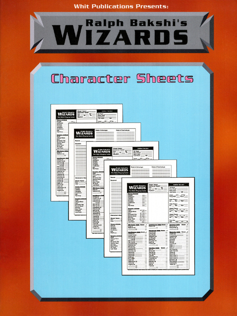 WPI 3005 Ralph Bakshi's Wizards - Character Sheets (1992) | PDF | Role ...