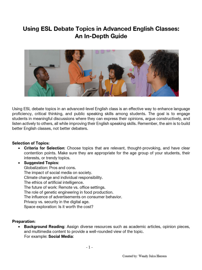 Using ESL Debate Topics in Advanced English Classes-Final | PDF ...
