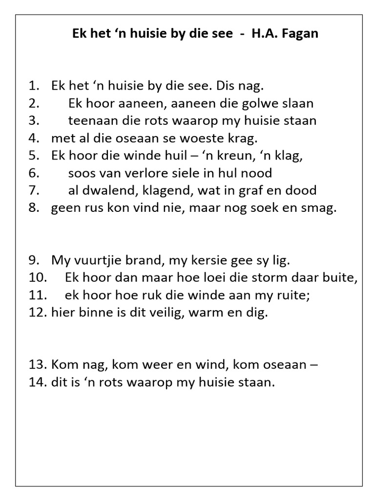 Ek Het N Huisie by Die See | PDF