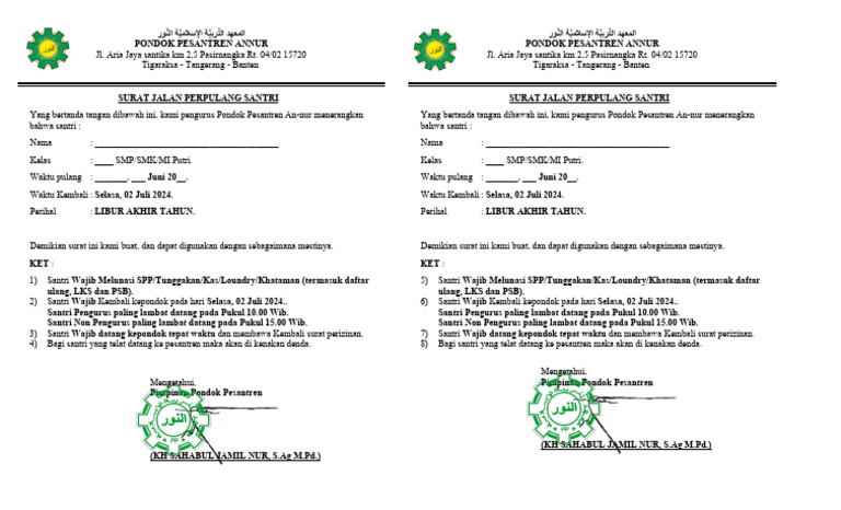 Surat Perpulangan Santri Annur | PDF Surat Perpulangan Santri Annur | PDF