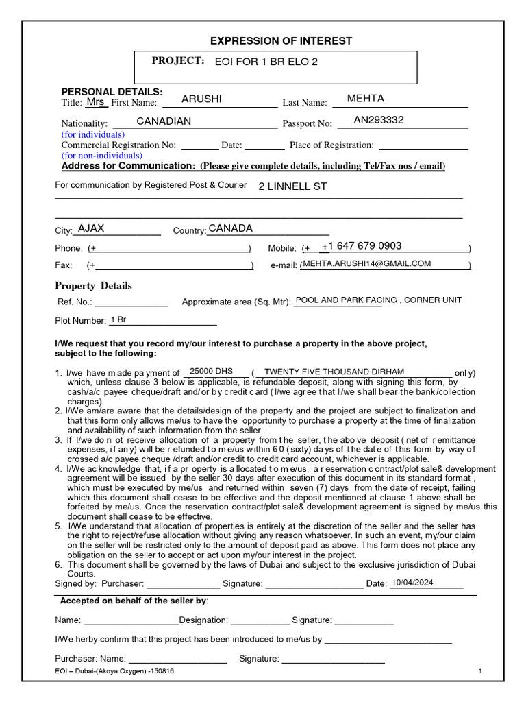 Eoi - Damac Dubai | PDF | Cheque | Private Law