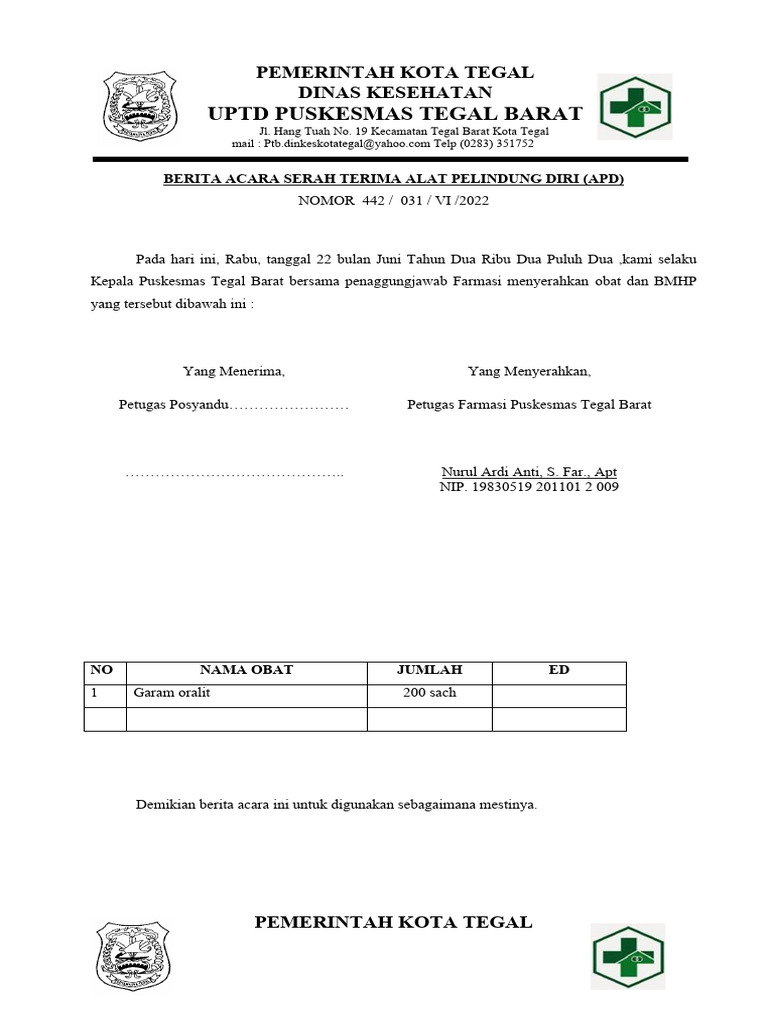 Berita Acara Serah Terima Obat Pdf