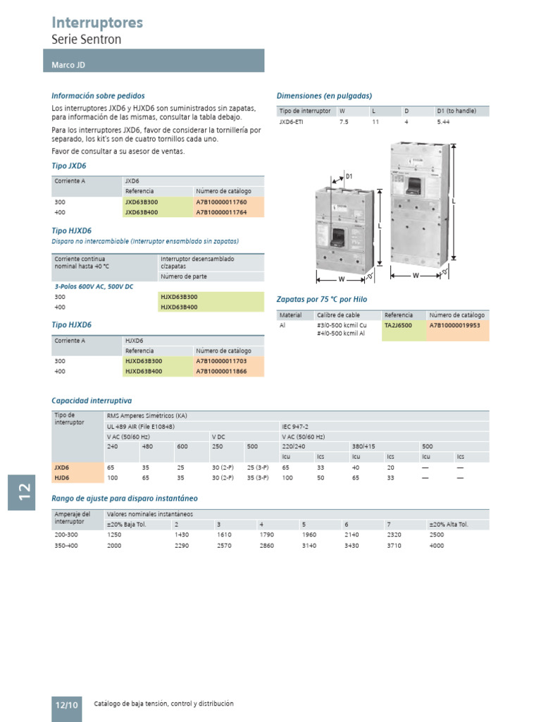 Especificaciones de Interruptores Sentron | PDF