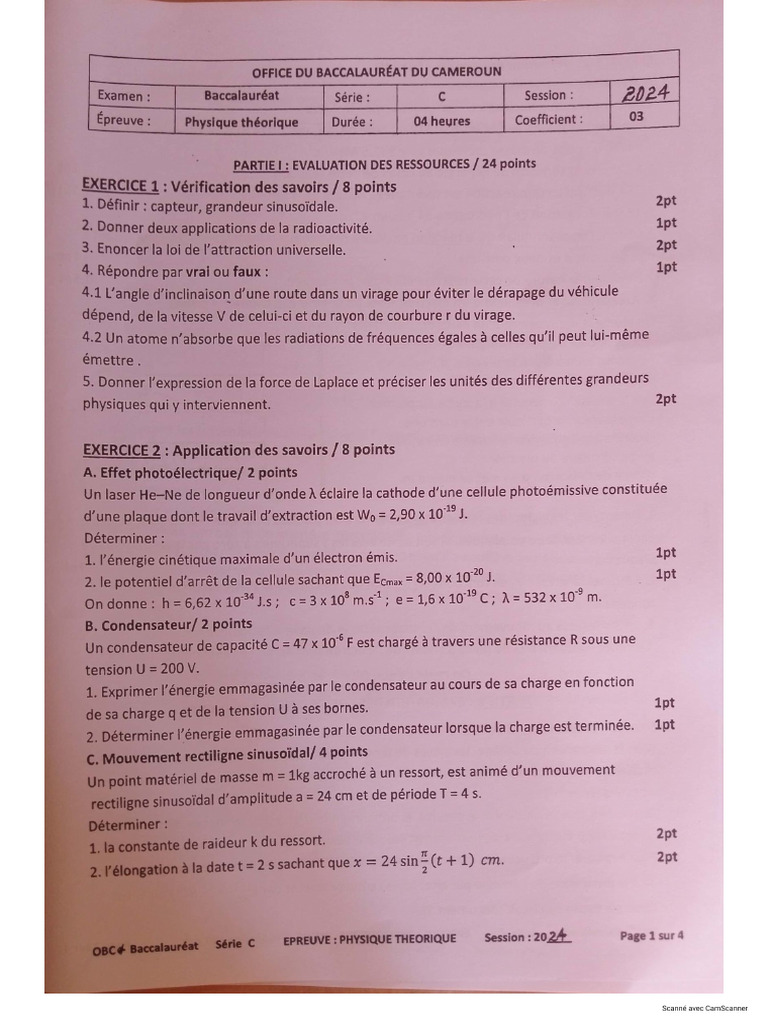 Bacc Physique Tlec 2024 | PDF