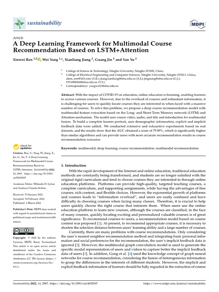 A Deep Learning Framework For Multimodal Course Recommendation Based On ...