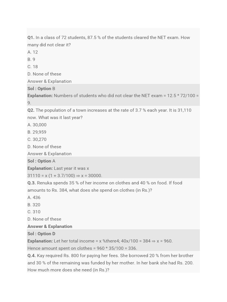 Percentage Basic Questions | PDF | Economies | Money