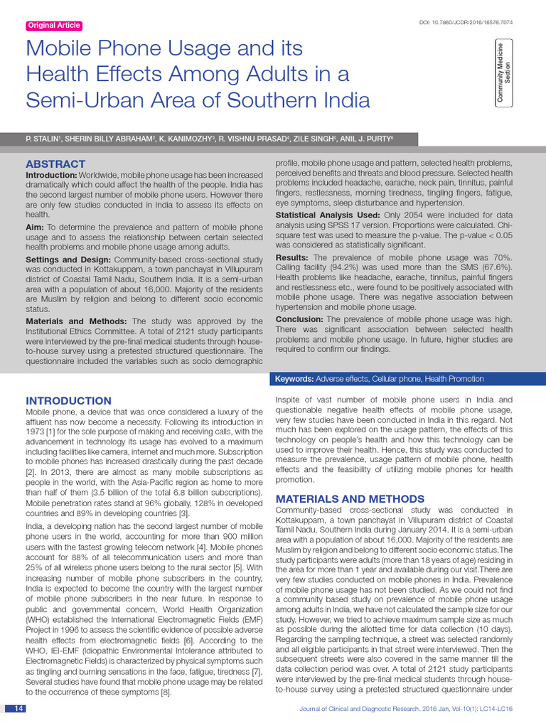 Mobile Phone Usage and Its Health Effects Among Adults | PDF ...