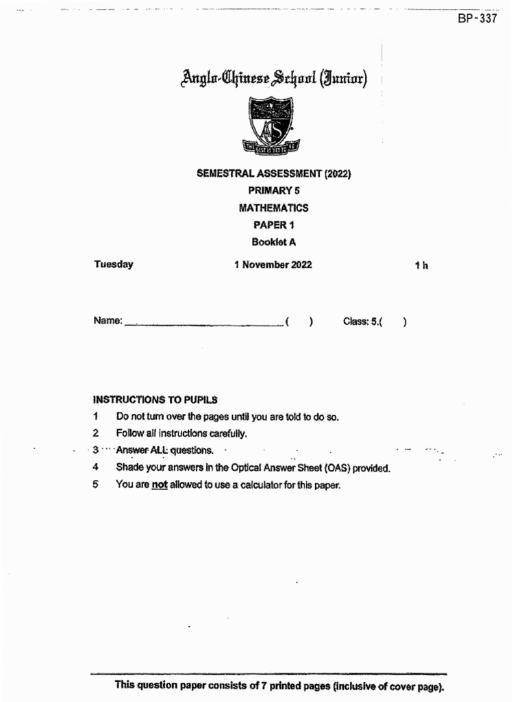 P5 Maths 2022 SA2 Acs (Ans) | PDF