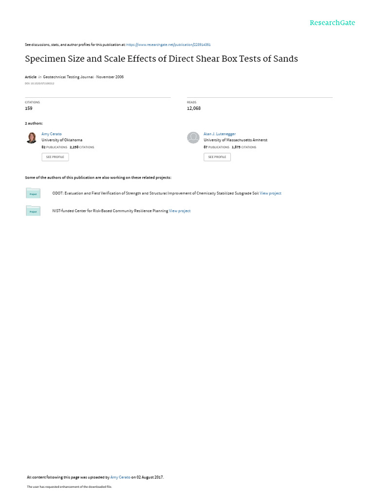 2006, Amy Cerato, Specimen Size and Scale Effects of Direct Shear Box ...