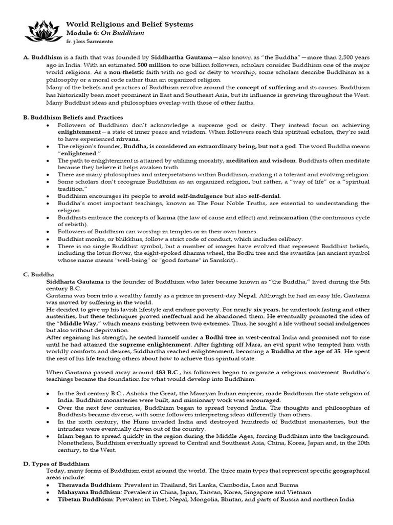 Module 6 On Buddhism | PDF | Noble Eightfold Path | Enlightenment In Buddhism