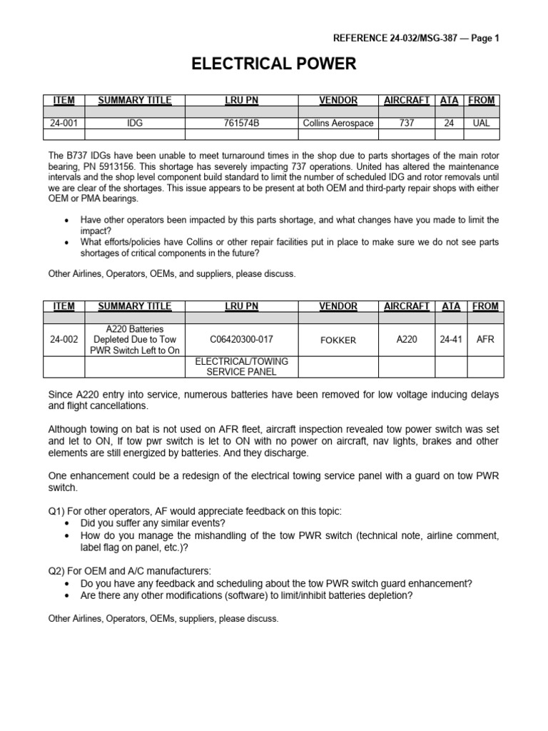 01 - Electrical Power Rev1 Sls | PDF | Reliability Engineering | Aviation