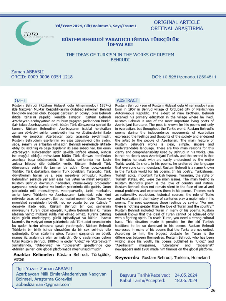 3-Rüstem Behrudi Yaradıcılığında Türkçülük İdeyaları | PDF