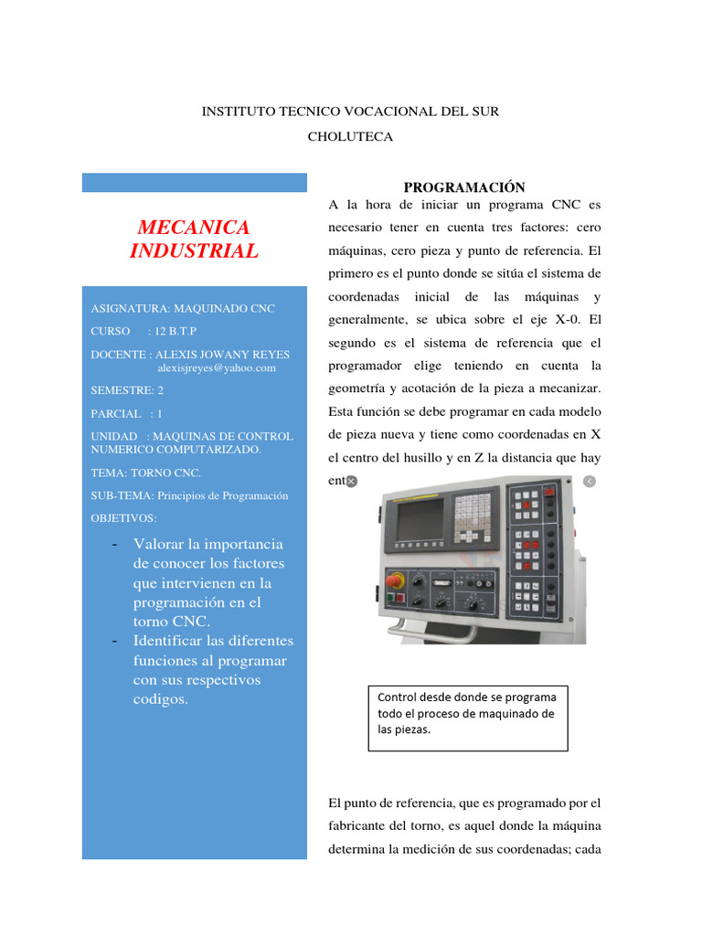 3. Maquinado CNC (Programacion 1 torno) | Descargar gratis PDF | Control numerico | Procesos ...