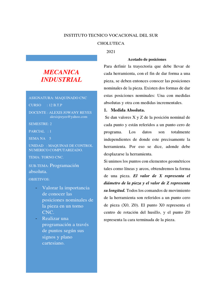 5. Maquinado CNC (Geometria de la pieza en torno) | Descargar gratis PDF | Control numerico ...