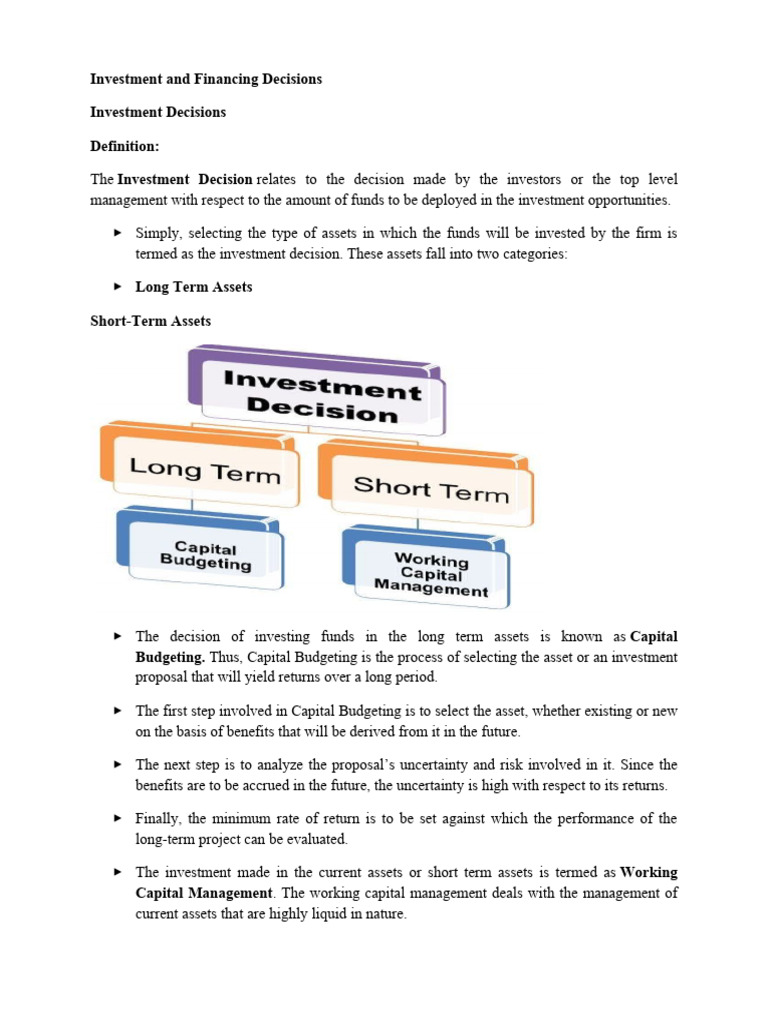 Investment and Financing Decisions Explained | PDF | Cost Of Capital ...