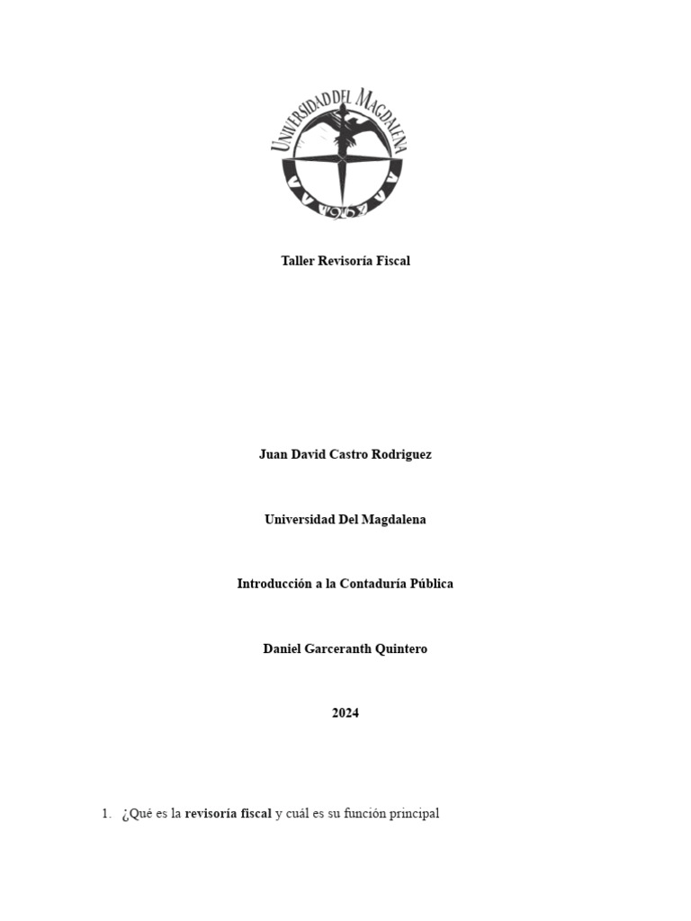 Taller Revisor Fiscal | PDF | Contabilidad | Business