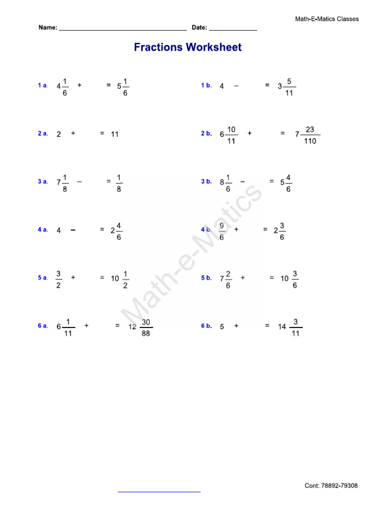 Fractions_Worksheet Addition Sub | PDF
