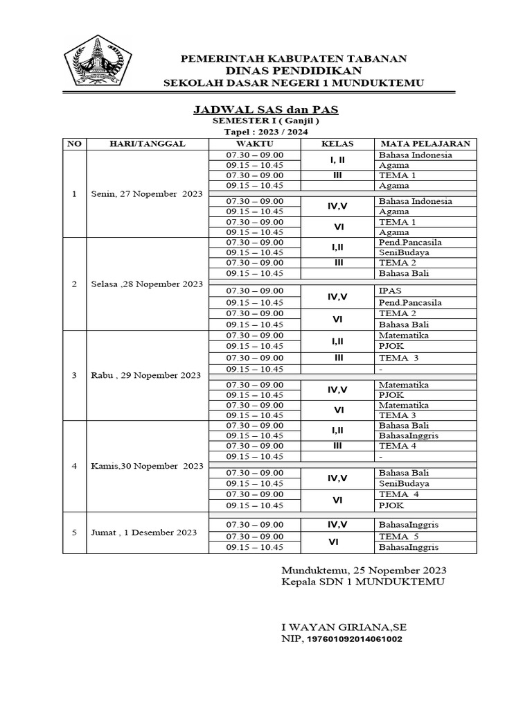 Jadwal SAS Dan PAS 2023 | PDF