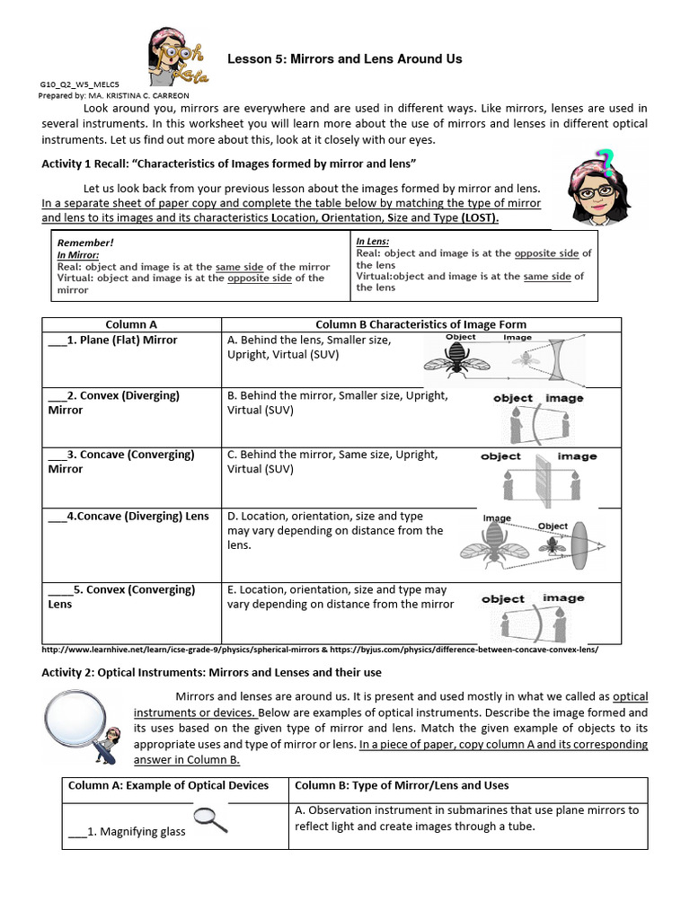 G10 Science MELC5 2ndQtr CarreonK | PDF | Mirror | Optics