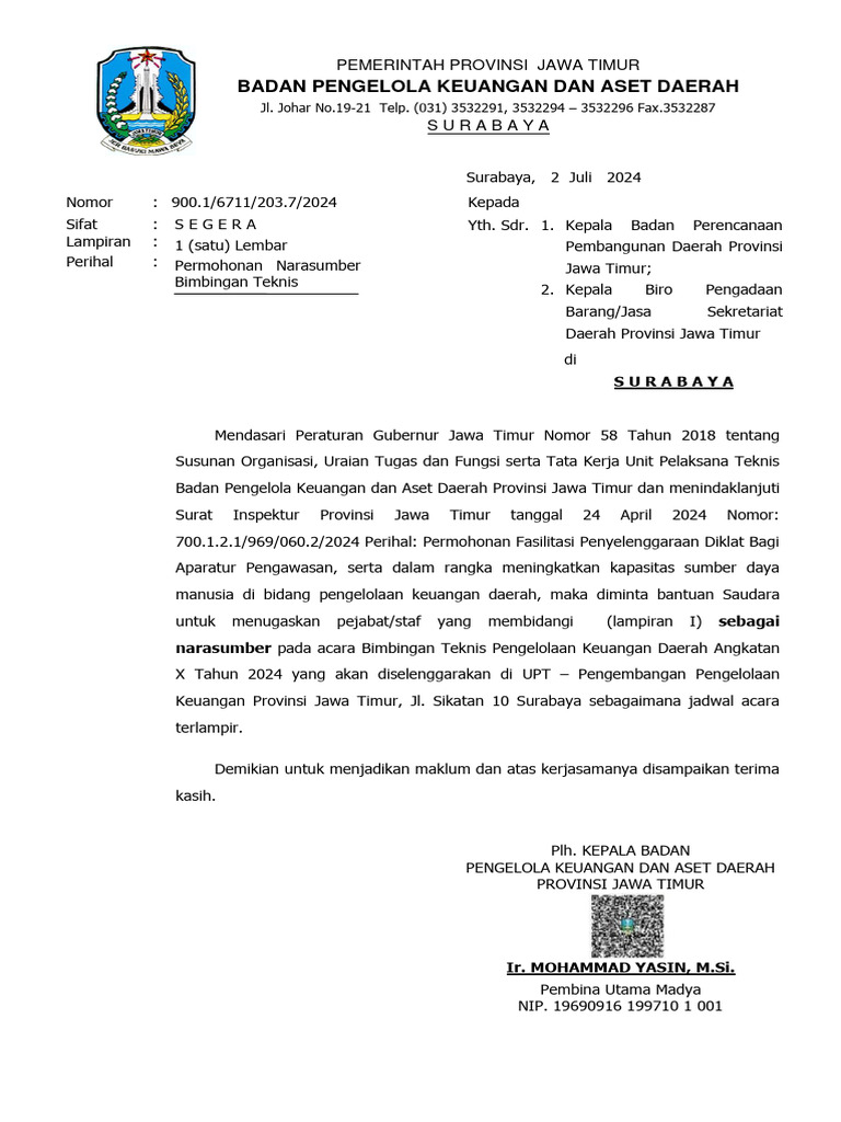 Format Surat Narsum Bappeda PBJ | PDF