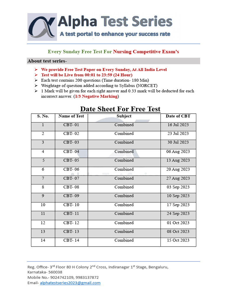 Detail About Free Test Schedule | PDF