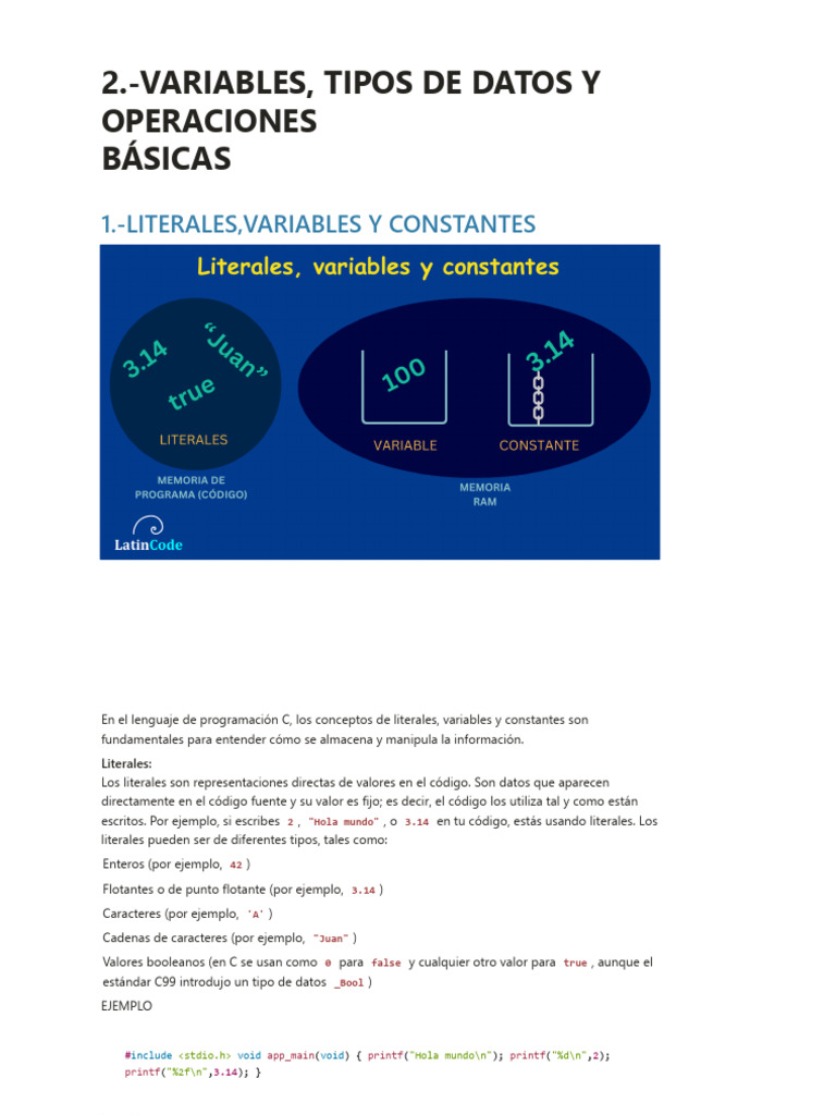 Variables y Tipos de Datos en C | PDF | Variable (informática) | Tipo ...