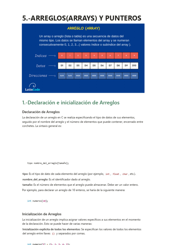 5.-Arreglos (Arrays) y Punteros | PDF | Puntero (Programación de ...