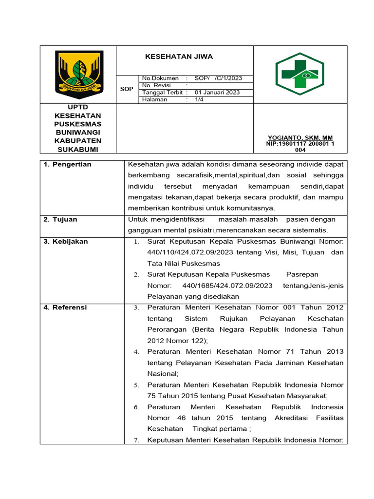 Sop Kesehatan Jiwa | PDF
