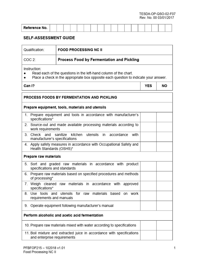 Food Processing NC II (COC2) | PDF | Fermentation | Pickling