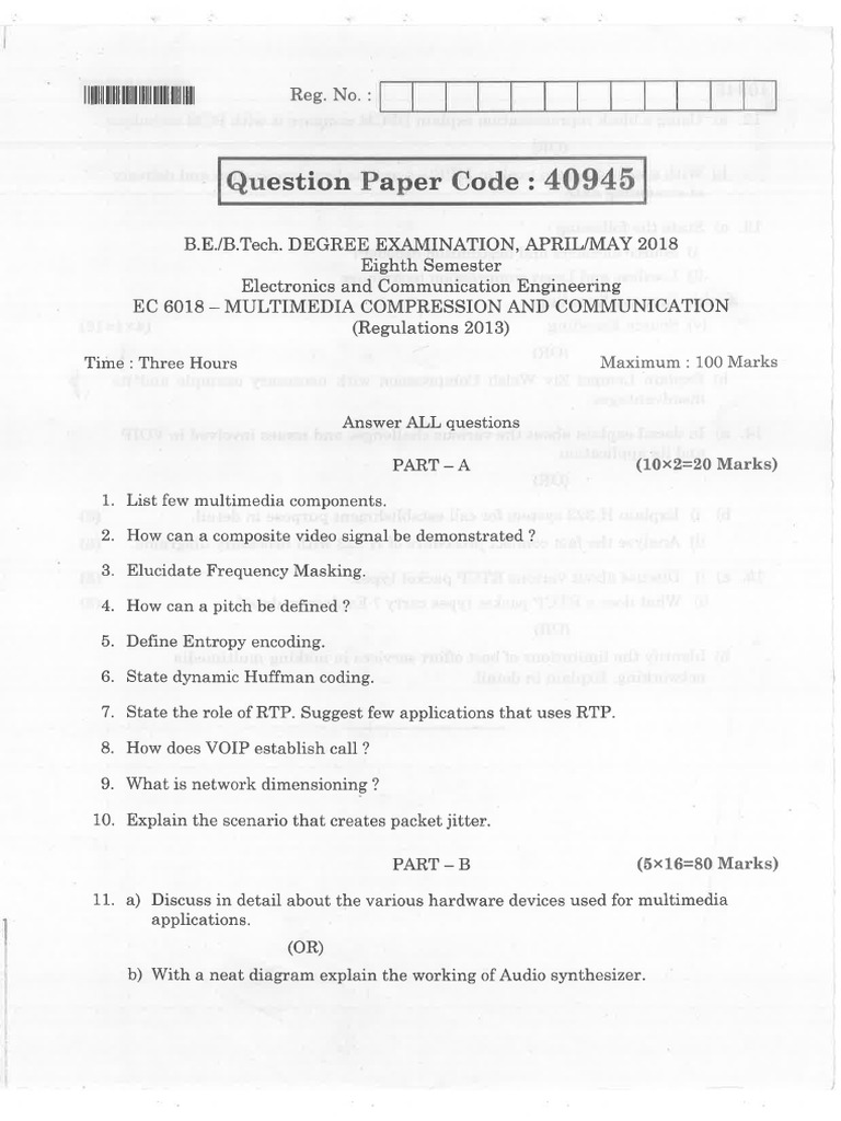 Ece-Am-2018-Ec6018-Multimedia Compression and Communication-274959024-Ec6018 | PDF