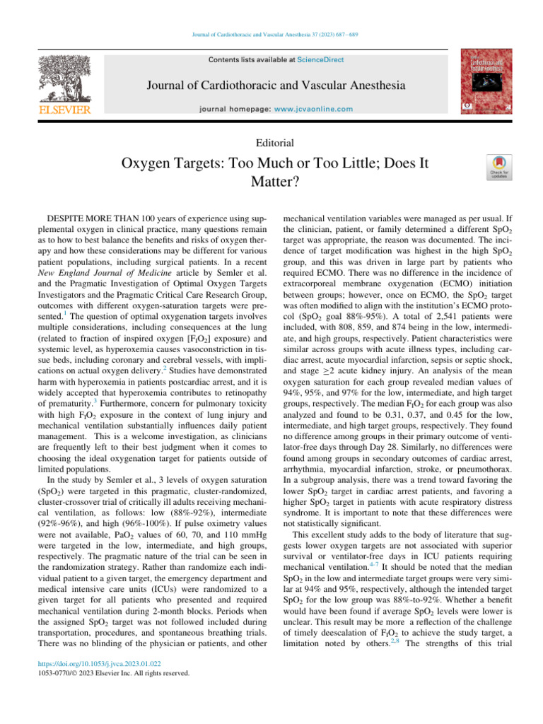 Oxygen Targets Too Much or Too Little Does It Ma | PDF | Intensive Care ...