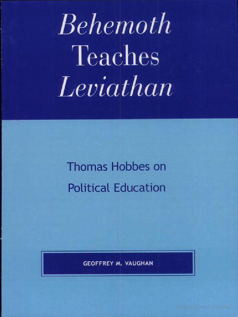 Behemoth Teaches Leviathan Thomas Hobbes on Political Education (Applications of Political ...