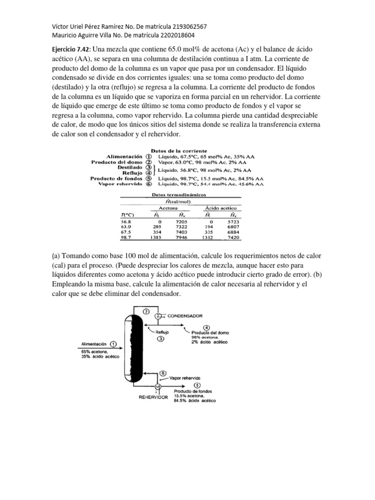 Ejercicios Cap 7 Felder. | PDF | Destilación | Vapor